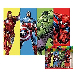Hero Backdrop for Boy Birthday Party Super City Red Hero Anime Iron Photography Background 7x5ft Children Bday Party Supplies Baby Shower, 7x5FT(210x150CM)