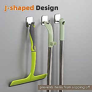 Keipc 4pcs Heavy Duty Self Adhesive Wall Hooks, 304 Stainless Steel Coat Shower Towel Clothes Hooks, Stick on Wall Hooks for Kitchen Bathroom Toilet, No Drill No Screw, Waterproof (Burnish Silver)