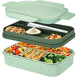 Bento Box Lunch Boxes,68oz Bento Lunch Box for Adults Kids,Stackable Japanese Lunchbox with 8 Compartments,Leak Proof Meal Prep Container Box with Cutlery Set,Microwave Dishwasher Safe (Green)