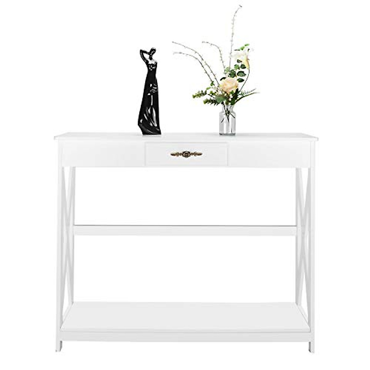 Bonnlo White Entryway Table with Drawer and Shelf, Slim Console Tables with Storage, Farmhouse Sofa Tables for Living Room, Hallways, Foyer, 39.4”W x 11.8”D x 31.7”H