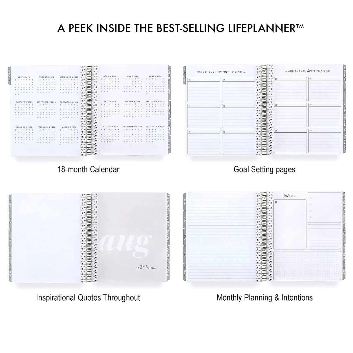 7" x 9" Platinum Spiral Coiled Life Planner (July 2023 - June 2024) - Abstract Circles Classic Cover + Canvas Interior Pages. Hourly Weekly & Monthly Agenda by Erin Condren