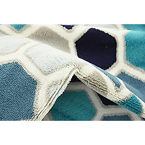 Unique Loom Metro Collection Abstract Multicolored Geometric Hexagon Area Rug, 4 ft x 6 ft, Ivory/Blue