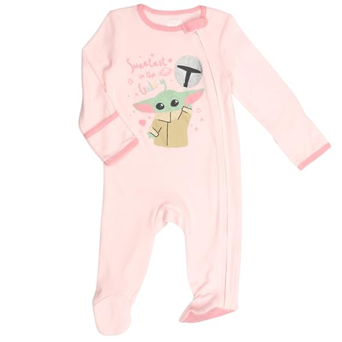 STAR WARS The Child Newborn Baby Girls Sleep N' Play Coverall Headband Bib and Blanket 4 Piece Pink/Green 0-6 Months