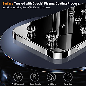 QHOHQ 3 Pack Screen Protector for iPhone 15 Pro [6.1 Inch] with 3 Pack Camera Lens Protector, Tempered Glass Film, HD Clear, 9H Hardness, No Bubbles, Case Friendly