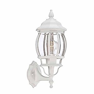 1-Light Outdoor White Wall Lantern with Clear Beveled Glass