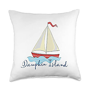 Mamaknows Dauphin Island Dauphin Island Boat Sailing Yacht Marine Nautical Throw Pillow, 18x18, Multicolor