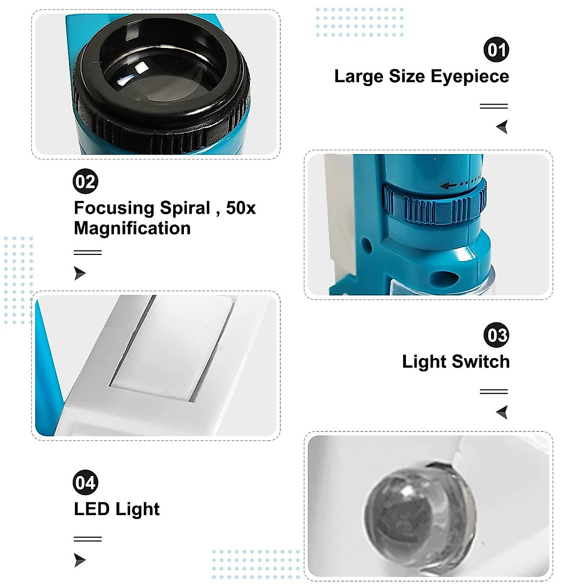 Pocket Microscope for Kids,Portable Handheld Science Educational Toys for Age 4+ Year Old Boys and Girls,50x Zoom,Interactive Learning,Nature Exploration Gift to Students Mini Stemscope with Light