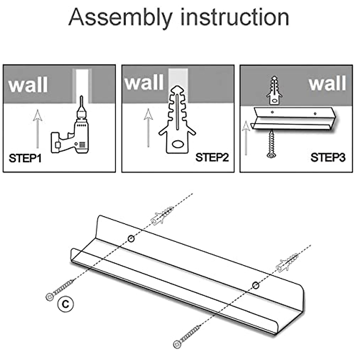 MORDUEDDE Clear Acrylic Shelves Organizer Wall Floating Shelf U-Shaped Holder Toy Book Picture Nail Polish Display Storage for Bathroom Kitchen Living Room (4)