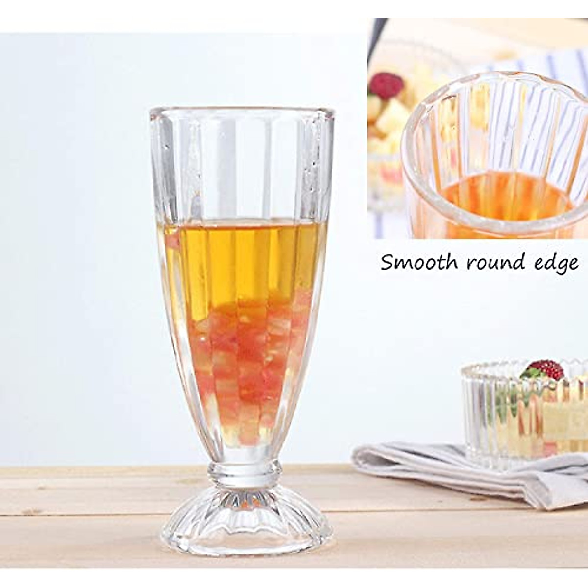 Cedilis 6 Pack Milkshake Glass with 6 Long Metal Spoons,Old Fashioned Soda Glasses, Fountain Classic Glass for Ice Cream, Clear, 12oz