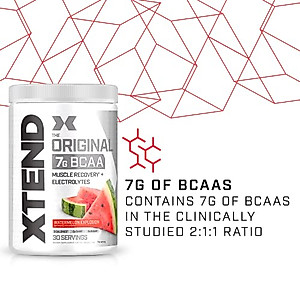 XTEND Original BCAA Powder Watermelon Explosion - Sugar Free Post Workout Muscle Recovery Drink with Amino Acids - 7g BCAAs for Men & Women - 30 Servings