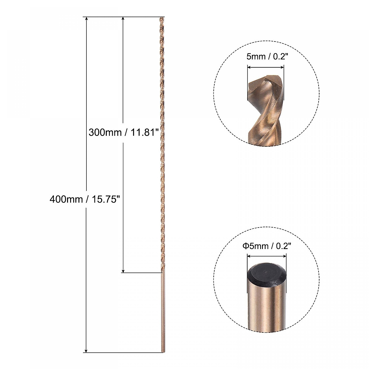 uxcell M35 High Speed Steel Straight Shank Twist Drill Bit,Gold Oxide 5mm Drill Diameter 400mm Length