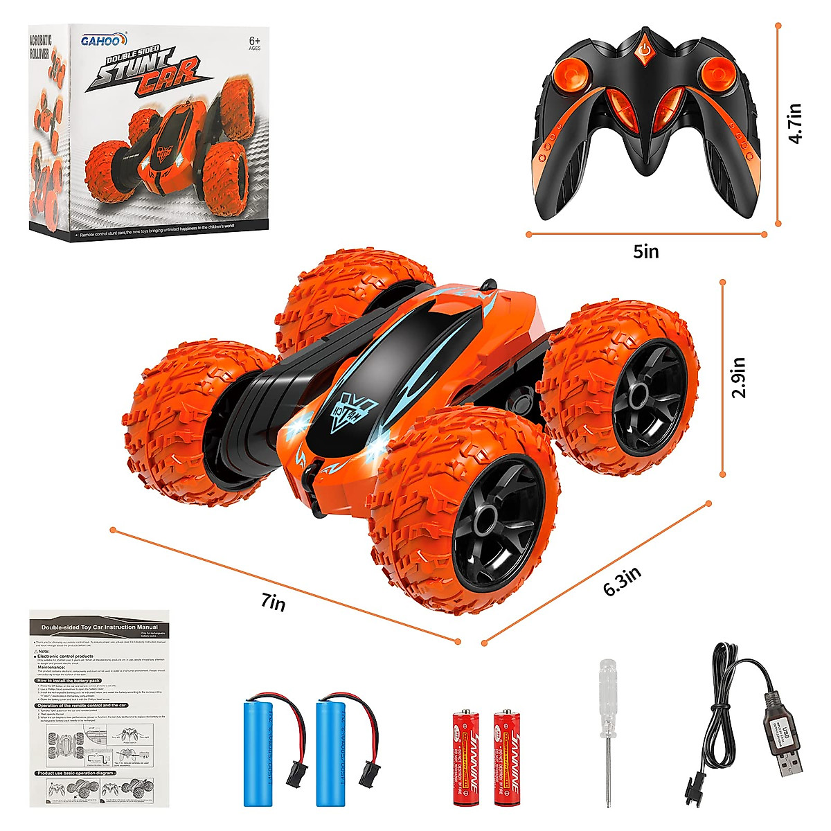 GaHoo Remote Control Car,2.4GHz Electric Race RC Stunt Car, Double Sided 360°Flips Rotating Vehicles with LED Headlights,4WD High Speed Off Road Truck Kids Toys for 3 4 5 6-12 Year Old Boy Girl Teens