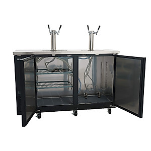 PEAKCOLD 2 Door, 4 Tap Commercial Beer Dispenser - Double Tower Keg Cooler - Kegerator; 60" W