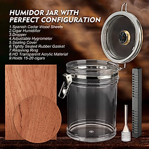 XIFEI Acrylic Humidor Jar with Humidifier and Hygrometer,humidor That can Hold About 18 Cigars (Clear)