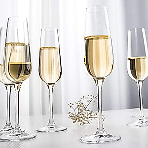 FAWLES Crystal Champagne Flutes Set of 6 - Classy Clear Stemmed Champagne Flute Glasses, Mimosa Glasses, 7 Ounce, Idea for Anniversary, Party, Wedding