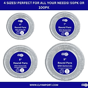 EJY IMPORT Round Disposable Aluminum Foil Pans With Clear Dome Lids (50, 6" Pan W/Dome Lids Set)