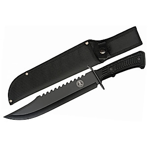 SZCO Supplies 15” 2nd Amendment Rubberized Handle Sawback Bowie Blade Outdoor Survival Knife With Sheath,Black,211559-SA