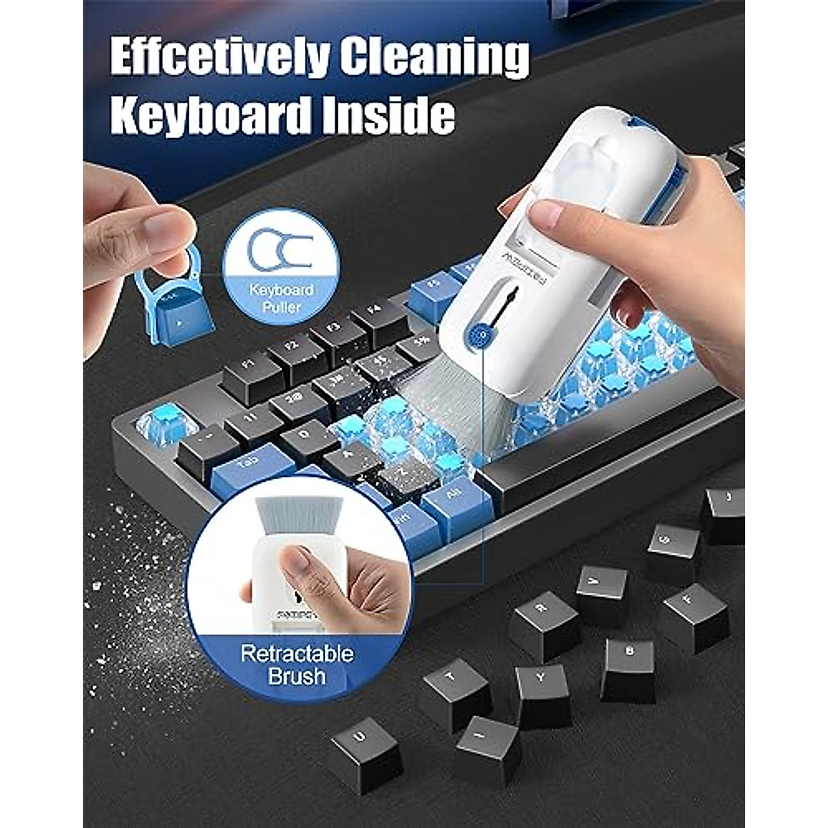 Keyboard Cleaner, 12-in-1 Phone Cleaning kit, Electronics Cleaning Brush Tool for Computer, PC Monitor,TV Camera Lens with 3ml Spray Cleaning Bottle Compact with Patent(Blue)