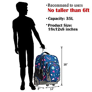 WEISHENGDA 18 inches Wheeled Rolling Backpack Multi-Compartment College Books Laptop Bag, Flamingos.