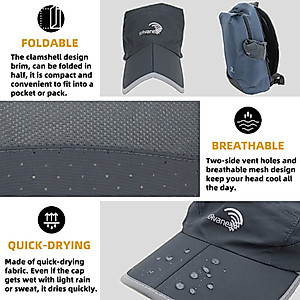 Foldable Running Cap UPF50+ Quick Dry Outdoor Sports Hat Reflective Lightweight Unstructured Baseball Cap for Men Women (Dark Grey, Folding)