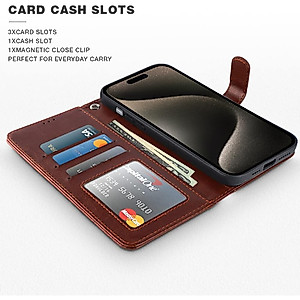 Shields Up for iPhone 15 Pro Max Wallet Case, Detachable Magnetic Case Wallet with Card Holder & Wrist Strap, [Vegan Leather] Protective Folio Cover for iPhone 15 Pro Max 6.7 inch - Brown