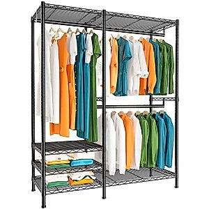Raybee 77" H Clothes Rack Heavy Duty 705 LBS Capacity Metal Clothing Racks for Hanging Clothes Rack Heavy Duty Adjustable & Portabke Closet Garment Rack 45.3" W X 16.7" D X 77" H Balck