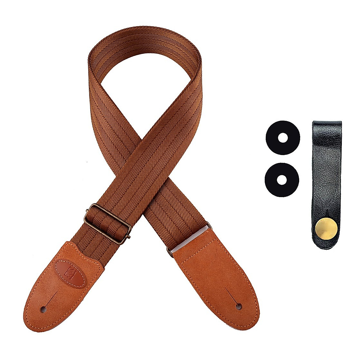 Guitar Strap for Acoustic, Electric Guitars with Suede Leather Ends, Includes 2 Safety Locks, 1 Leather Guitar Strap Button