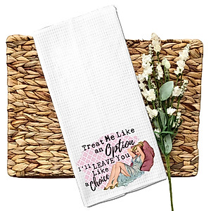 Treat me Like an Option, I'll Leave you Like a Choice Funny Vintage 1950's Housewife Pin-up Girl Waffle Weave Microfiber Towel Kitchen Linen Gift for Her BFF
