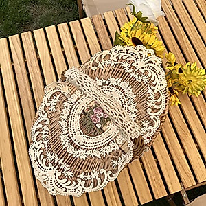 2PACK Retro French Style Lace Placemats Fashionable Embroidered Cup Mat vase mat 12”x16”,Beige