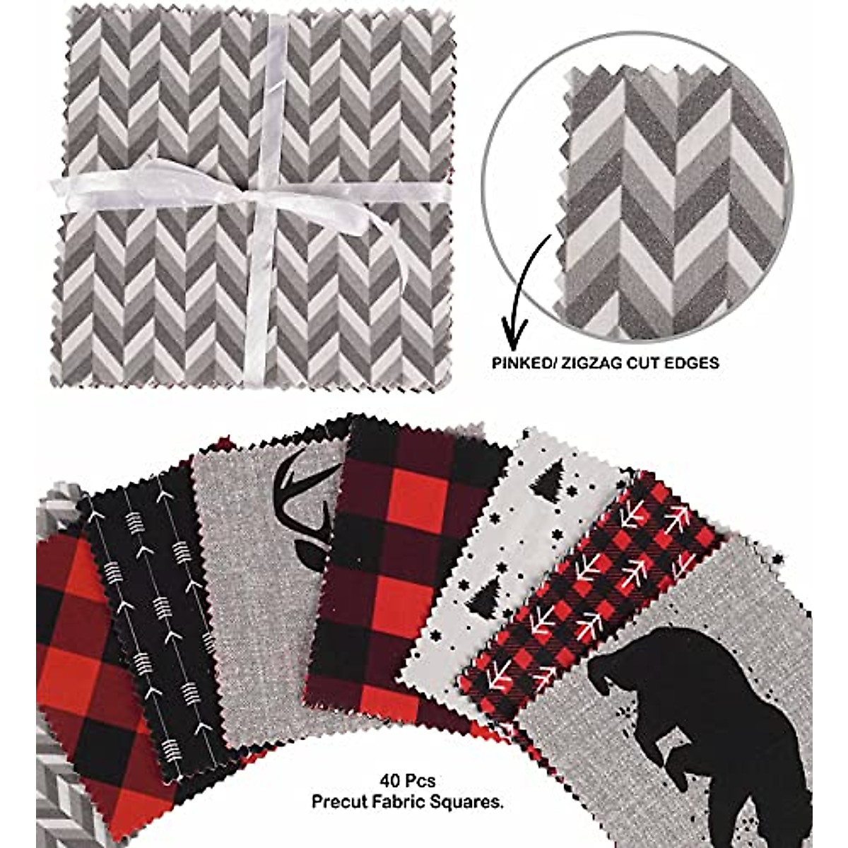 Soimoi Christmas Print Precut 5-inch Cotton Fabric Quilting Squares Charm Pack DIY Patchwork Sewing Craft- Light Gray