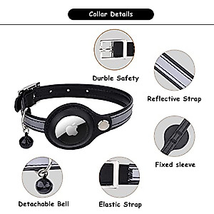 AirTag Cat Collar, Adjustable Reflective GPS Cat Collar, Integrated Apple Airtag Kitten Collar, with Air Tag Holder and Bell for Kitten Cat Puppy (Black)