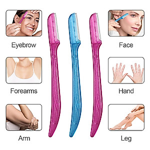 Bosose Facial Hair Removal for Women,Exfoliating Dermaplaning Tool, Includes Blade Cover, Face & Eyebrow Razor That Helps Exfoliate and Smooth the Skin, 3 pcs (Rose purple&blue)