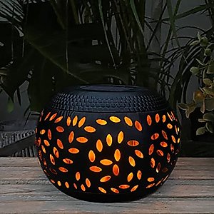Solar Table Lantern Outdoor Waterproof- Dancing Flickering Flame Solar Powered LED Light，Black Metal Desktop Decorative Lamp Auto On/Off Lighting Dusk to Dawn for Desk Patio Garden Pathway Yard