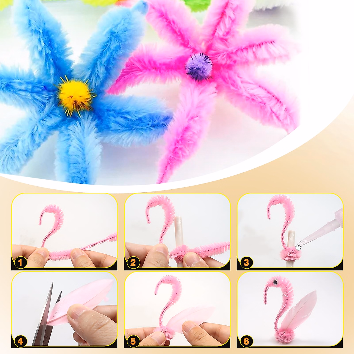 TOAOB 120pcs Fuzzy Bumpy Pipe Cleaners 12 Assorted Colors Chenille Stems Craft Supplies 13mm x 12 inch Pipe Cleaners for DIY Art Crafts Decorations