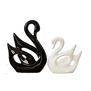 2 Pieces Swan Sculpture Decor Swan Table Decorations Elegant Ceramic Swan Figurine Swans for Decoration Statues for Home Decor Living room Shelves Fireplace Coffee Table Decor（White Black Couple Swan）