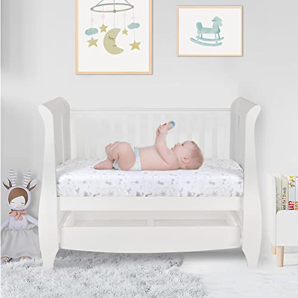 David's Kids Crib Fitted Sheets Grey-100% Cotton Baby Boys and Girls Crib Sheets for Standard Crib and Toddler Mattress-Nursery Sheets-2 Pack-Woodland Dinosaurs/Claws-52x28 Inches