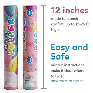 12 Pack Confetti Cannon Confetti Poppers | Shiny Multicolor | TUR Party Supplies | Launches Up to 25ft | Giant (12 in) | Party Poppers for New Years Eve, Christmas, Graduation, Birthdays, Weddings