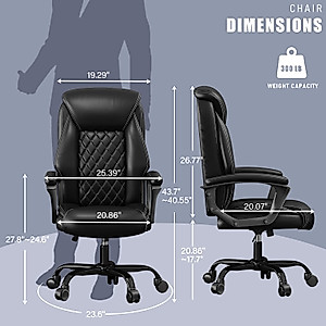 Ergonomic Office Chair High Back Home Office Desk Chair with Wheels Computer Chair with Lumbar Support PU Leather Executive Office Chair，Black