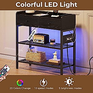 Rolanstar Entryway Table with Drawers,31.5” Entry Hallway Table with Charging Station Metal Storage Shelves,3-Tier Console Sofa Table Entry Stand with LED Lights for Couch, Entrance, Living Room