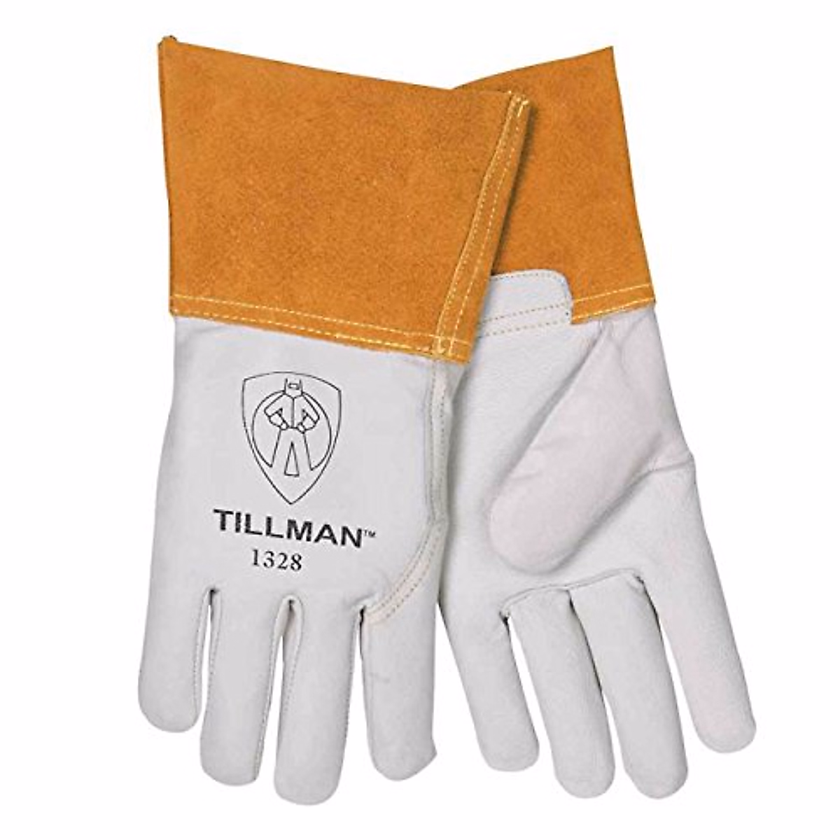 John Tillman and Co Tillman Large 13" Pearl and Gold Top Grain Goatskin Unlined TIG Welders Gloves with 4" Cuff and Kevlar Thread Locking Stitch (Carded), 1328L