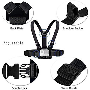 Adjustable Chest Mount Harness Chest Strap Belt for GoPro Hero10, Hero 9, Hero 8, Hero 7 Black, 7 Silver, 7 White, Hero 6, 5, 4, Session, 3+, 3, 2, 1, Hero (2018), 360 Degree Rotate Adapter Holder
