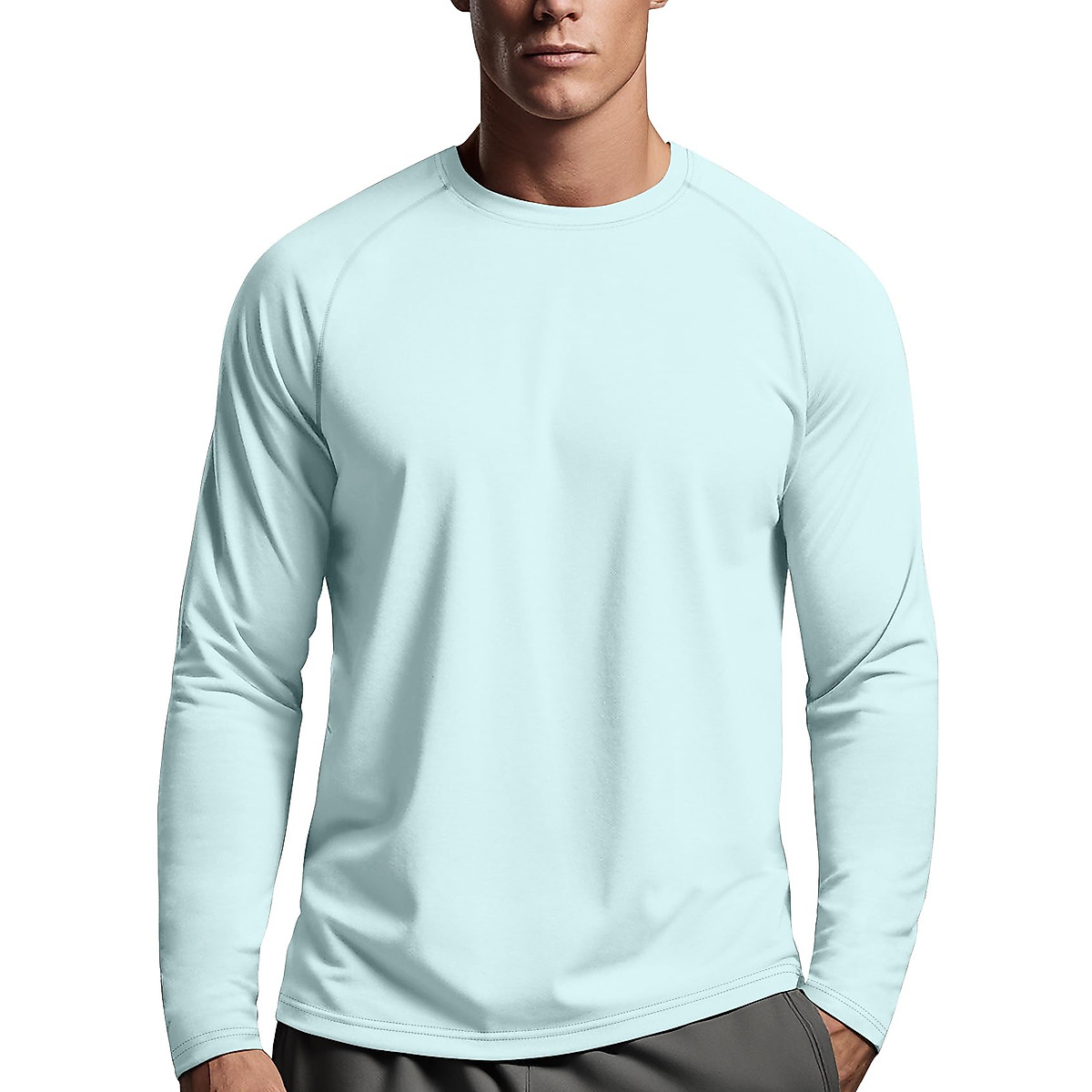 Zengjo Mens Athletic Shirts Long Sleeve(Light Blue,L)