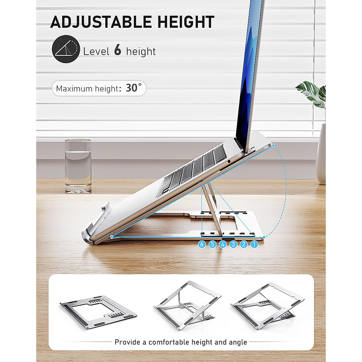 ACEMAGIC Laptop Stand, Aluminum Computer Riser, Ergonomic Laptops Elevator for Desk, Metal Holder Compatible with Notebook Computer Under 17.3 Inches, Silver