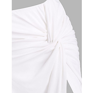 ZAFUL Women's Casual Sleeveless Summer Two Piece Outfits Solid Crop Top and Draped Ruched Maxi Skirt Set Solid Suiting (C-White, S)