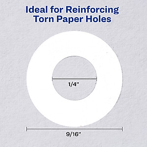 Avery Self-Adhesive Hole Reinforcement Stickers, 1/4" Diameter Hole Punch Reinforcement Labels, White, Non-Printable, 200 Labels Total (5729)