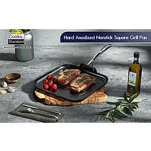 Cooks Standard Nonstick Square Griddle Pan 11 x 11-Inch, Hard Anodized Cookware Griddle Pan, Black