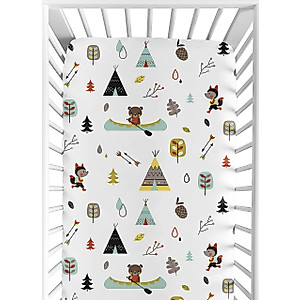 Fitted Crib Sheet for Outdoor Adventure Baby/Toddler Bedding - Nature Fox Bear Animals Boys Print