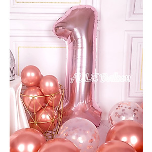 AULE 40 Inch Big Rose Gold 1 Balloon Number Large Foil Helium Number Balloons 0-9 Jumbo Giant Happy 1st Birthday Party Decorations for Boy or Girl Huge Mylar Anniversary Party Supplies