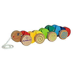 Eichhorn 100003447 Nachziehtier-100003446 Pull-Along Caterpillar with Movement, 32 cm Long, Beech Wood, Colourful