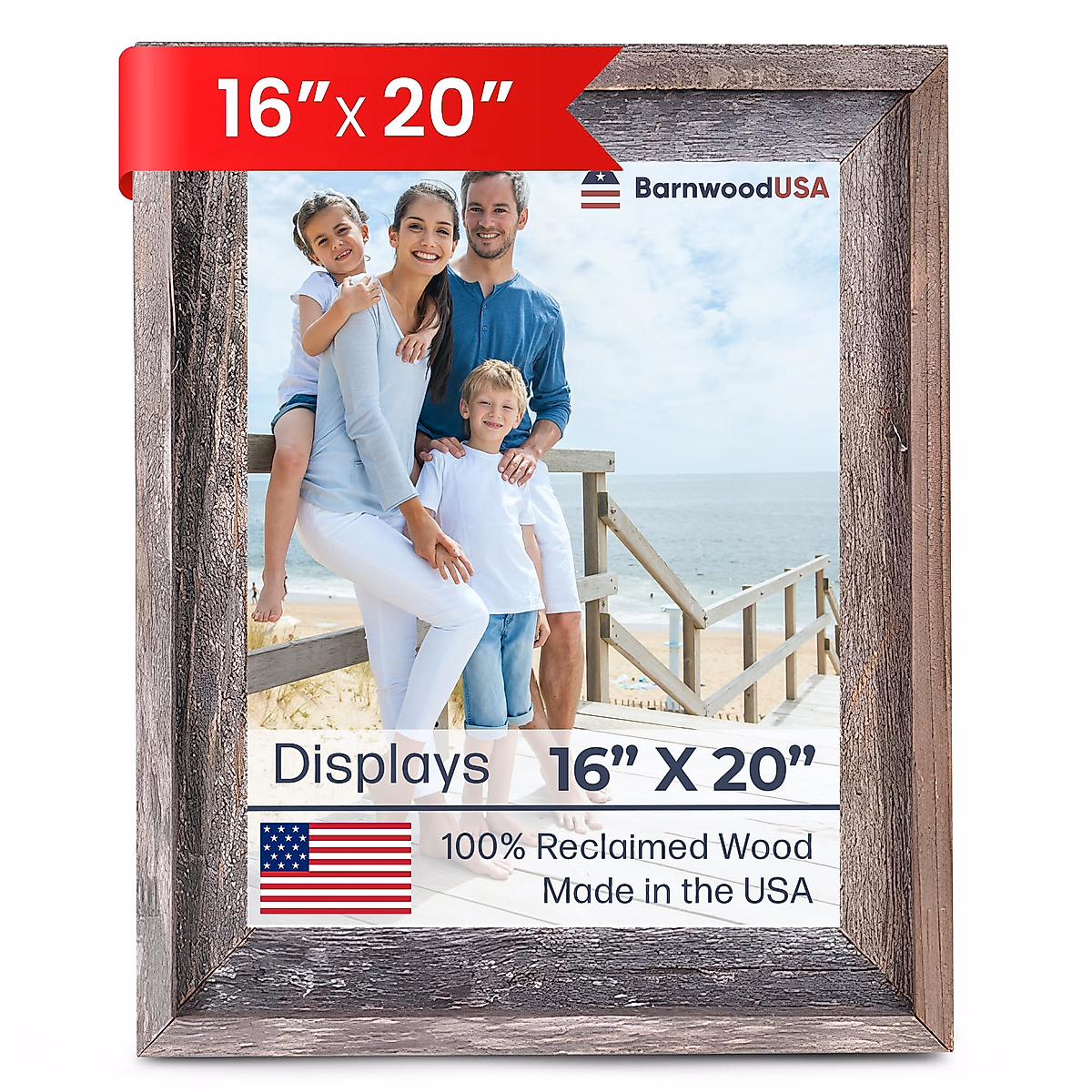 Farmhouse Style Rustic Picture Frame - Reclaimed Wood Photo Frame – Signature Wall Picture Frames for Living Room, Bedroom, Office Display - Wooden Frames for Décor Made in USA Natural Weathered Gray 16" x 20"